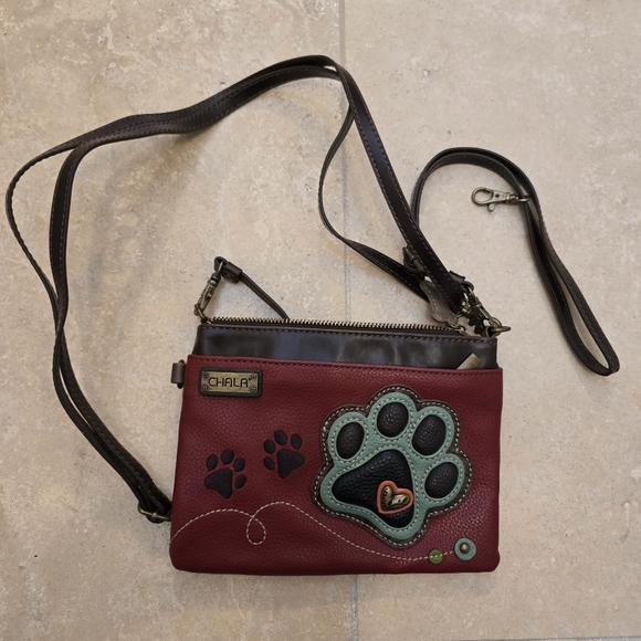 Chala | Bags | Chala Teal Dog Paw Print Mini Crossbody 2 Adj Straps Red ...